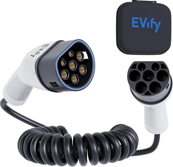 EVify - Type 2 Laadkabel Spiraal 11 kW 5 m 16 A - voor Elektrische Auto ...