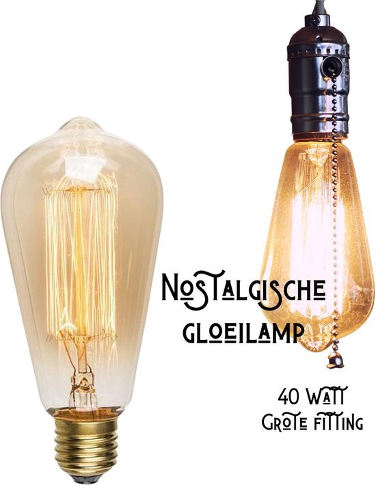 Gloeilamp grote fitting - ST 64 Kooldraadlamp - Vintage - E27 Fitting ...
