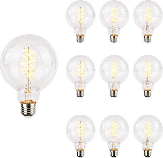 Voordeelpakket | LED Filament Globe lamp spiraal | 95mm | 4 Watt | Dimbaar | 2200K |... | bol
