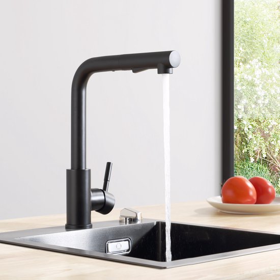 CECIPA max Keukenkraan Zwart - Uittrekbare keukenmengkraan met 2 Straalsoorten -... | bol