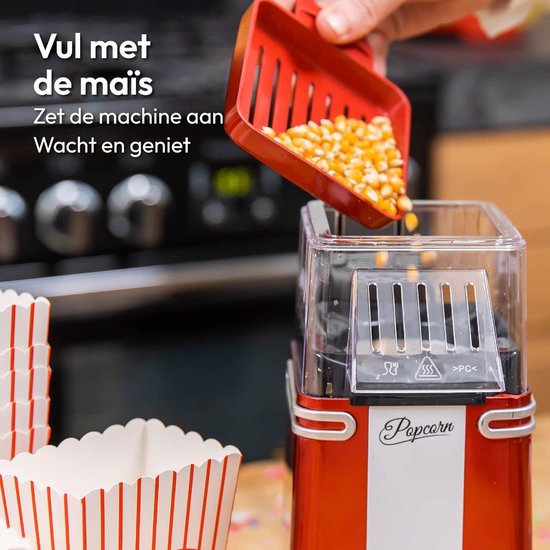 Retro Popcorn machine - Hete lucht Popcornmaker voor Gezonde Snack 100% Vetvrij... | bol