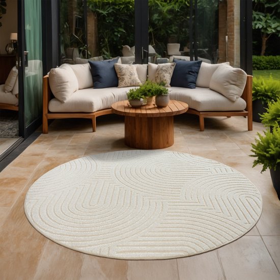 Berlin Outdoor - Japandi - Rond - Creme - Vloerkleed Binnen en Buiten ...