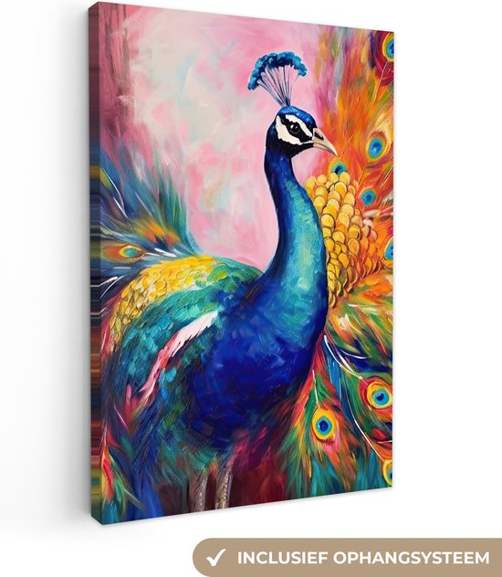 Canvas schilderij pauw 20x30 - Kamer decoratie accessoires kleurrijk - Abstracte... | bol