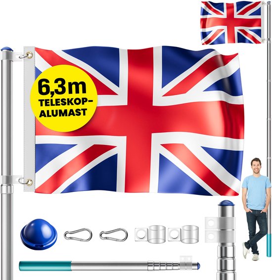 Monzana Vlaggenmast - Vlag Engeland Aluminium 6,3m - Verstelbare Hoogte | bol