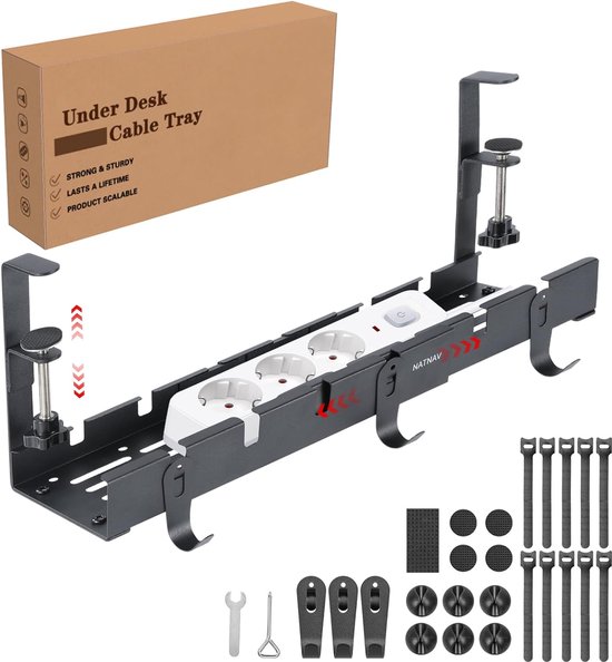 Cable Duct Desk, Black, No Drilling, Cable Management Desk with ...
