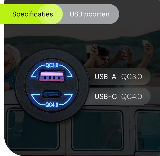 ProRide 12V USB Autolader 2 Poorten Inbouw - QC4.0 - USB Stopcontact ...