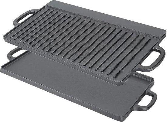 Gietijzeren grillplaat met handgrepen - grillpan voor gasgrill en ...
