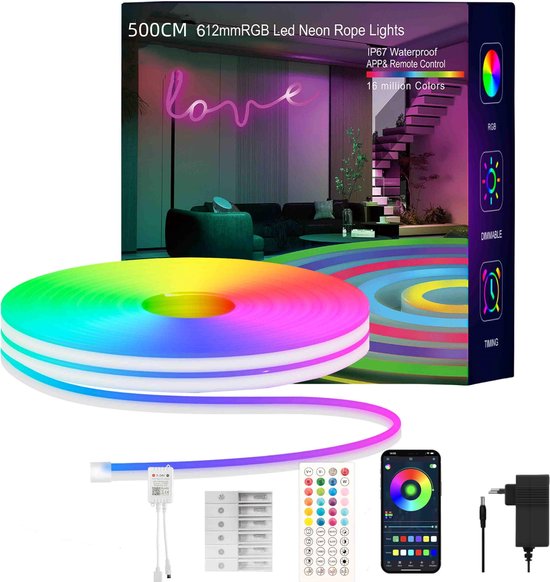 Neon Led Strip 5M - Led Strip Met Afstandsbediening en APP - RGB Neon ...
