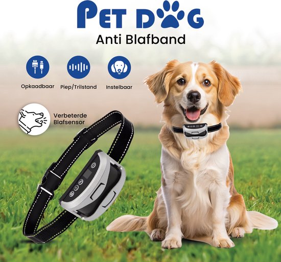 PET DOG® - Anti blafband voor honden - 3 t/m 60 Kg - Oplaadbaar - Anti ...