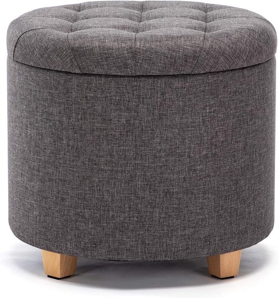 Ronde linnen Ottomaanse opbergkruk 45 cm - gewatteerde zitting ...