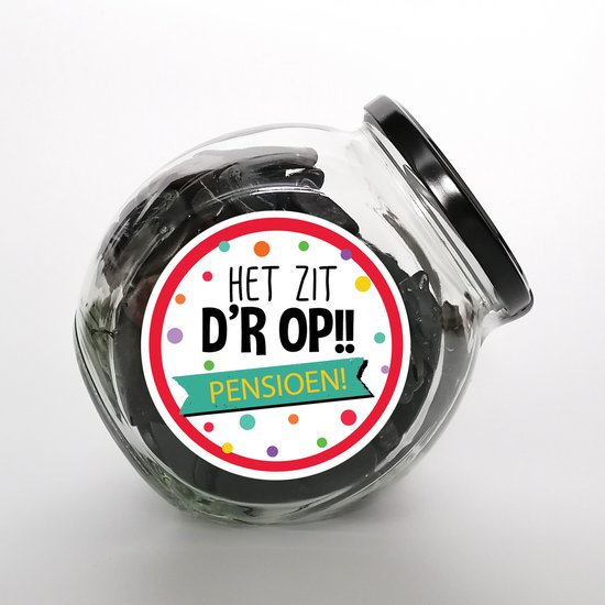 Pensioen cadeautje - Snoeppot - "Het zit d'rop" - Pensioen - drop ...