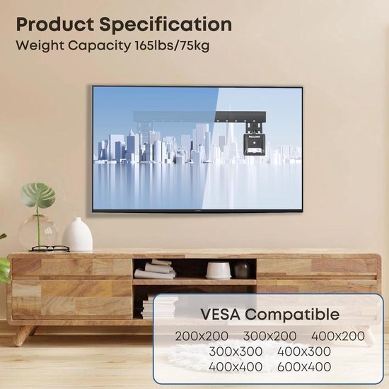 Muurbeugel voor 37-80 inch tv's - ultradun - tot 75kg - eenvoudige installatie - VESA... | bol