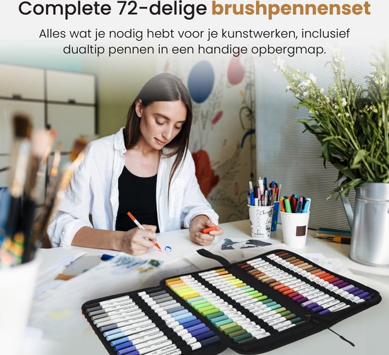 Brush Pennen - 72 Kleuren - Penseelpunt en Fineliner - Tip Penseelstift ...