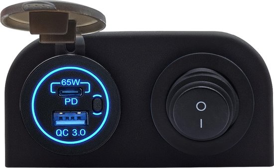 ProRide 12V USB/USB C Stopcontact 2 Poorten Opbouw met Schakelaar - 65W ...
