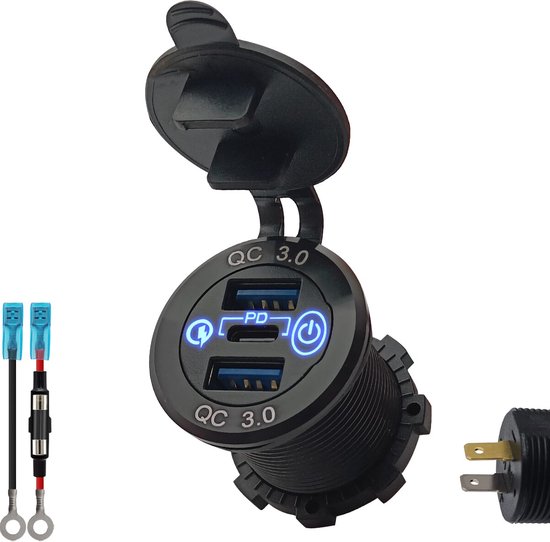 ProRide 12V USB C Stopcontact 3 Poorten Inbouw met Schakelaar - 5V/3A ...