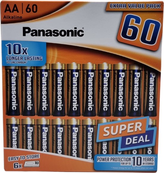 Panasonic batterij Alkaline AA 60 stuks - 10x longer lasting - Extra ...