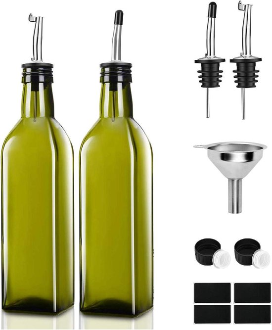 Olijfolie flessen 2 stuks 250 ml - schenktuit spijsolie azijn set ...