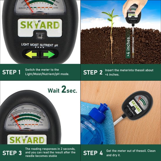 SKYARD® 4-in-1 Vochtmeter Planten - Vochtigheidsmeter Planten - Meet ...