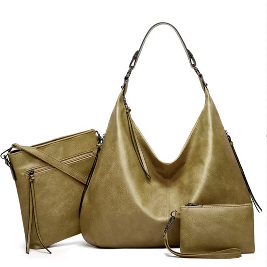 Handtassen Dames SET van 3 Tassen Schoudertassen - Khaki groen - URBAN ...
