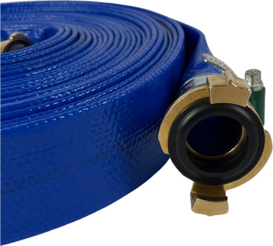 Platte waterslang 25 mm, 10 meter lang, voor dompelpompen. 3 bar met 2 ...