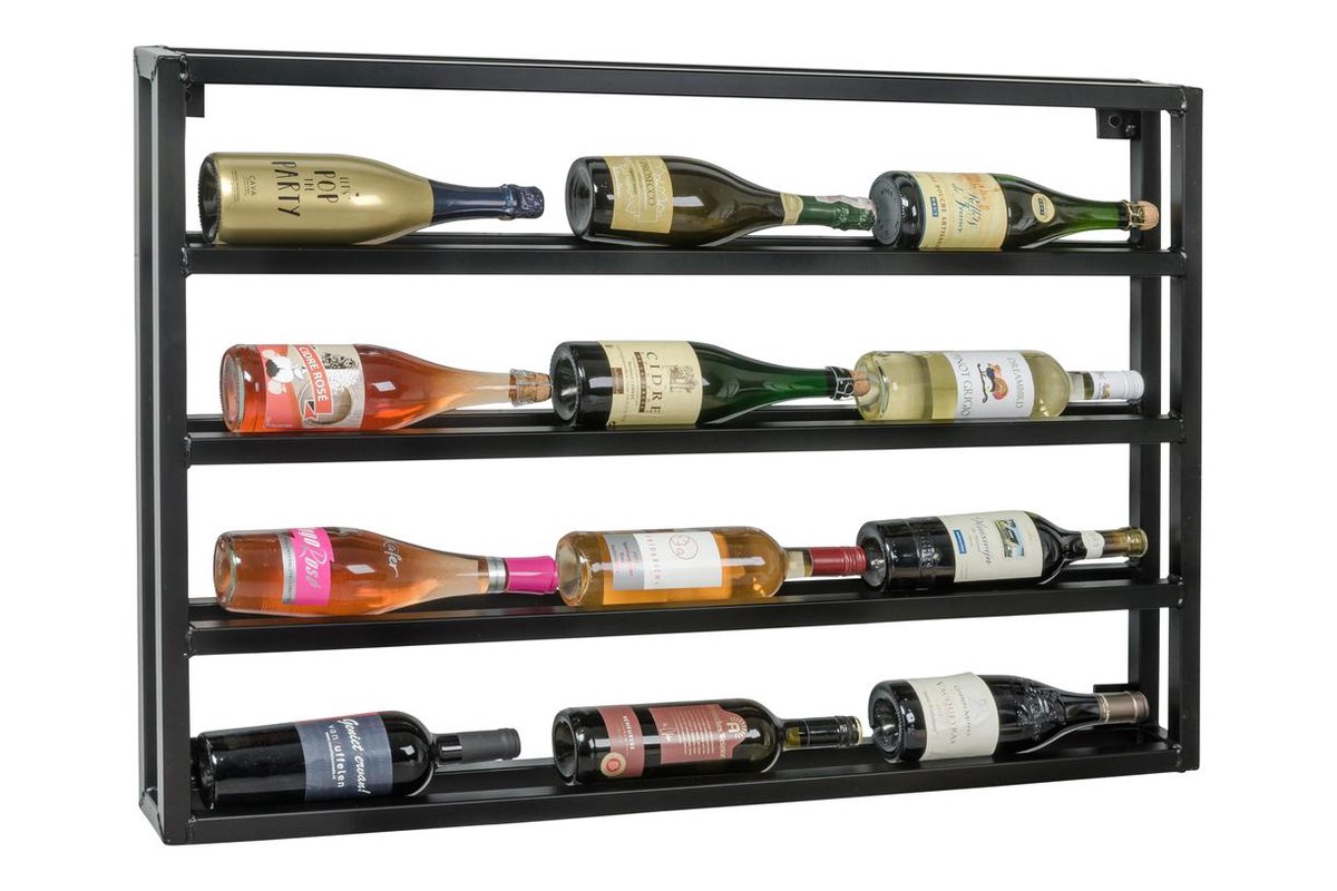 Wijnrek zwart metaal muur wand montage 15 flessen Robuust Industrieel ...