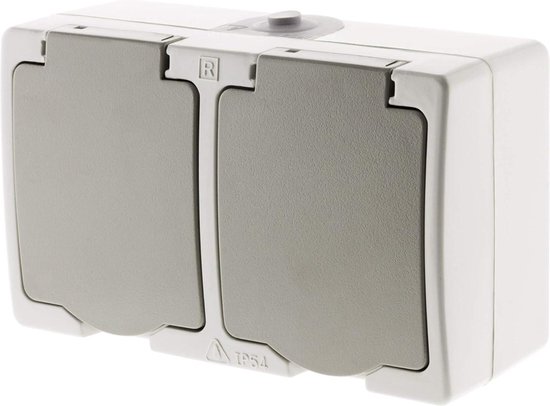 Dubbel stopcontact 2P+T 16 A lichtgrijs - IP54 - Akya | bol