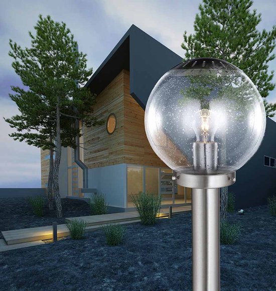 Buitenlantaarn Globo BOWLE II - Modern edelstaal staand - Heldere glazen bol | bol