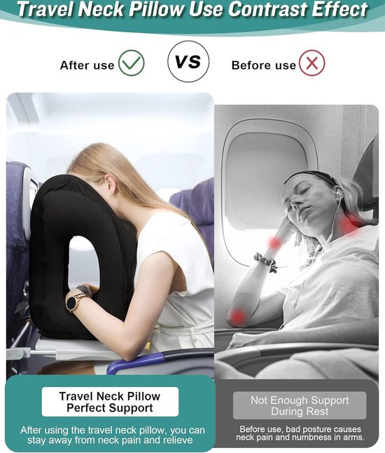 Opblaasbaar Reiskussen - Ondersteunt Comfortabel Hoofd en Kin ...