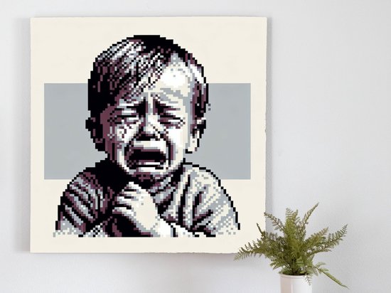 Pixel art huilend kind schilderij | Pixelated tears: A child's sorrow ...