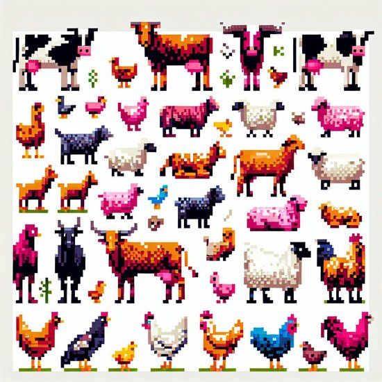 Pixel art vee schilderij | Digitale koeien in een kunstzinnige ...