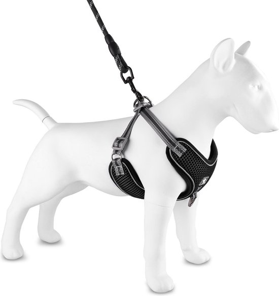 Hondentuig, hondenharnas met hondenriem – reflecterend - zwart – maat 3XL (borst 60-70 cm) | bol