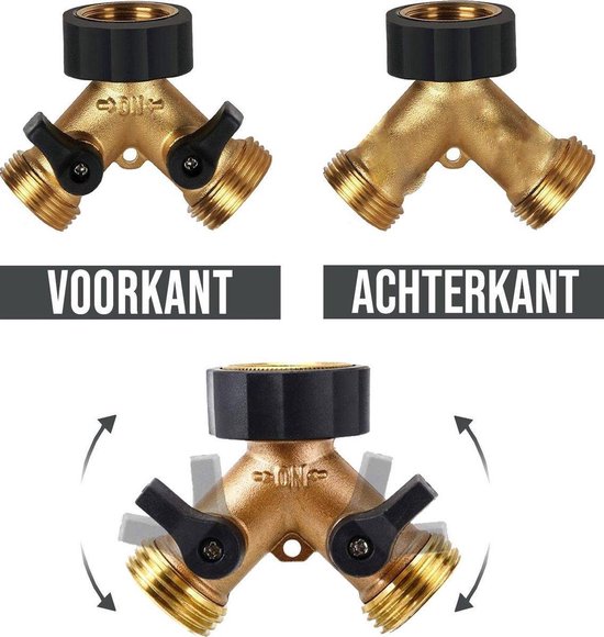 Y Stuk kraan- Waterverdeler - Kraan splitter - Messing- Waterverdeler 2 weg -... | bol