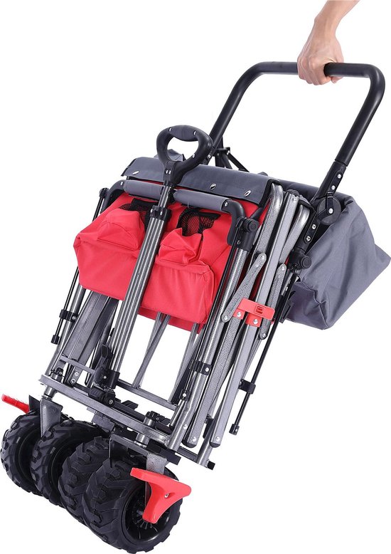 AREBOS Luxe Bolderkar Opvouwbare - Bolderkar Luchtbanden - XXL Tas - Rood/Grijs | bol