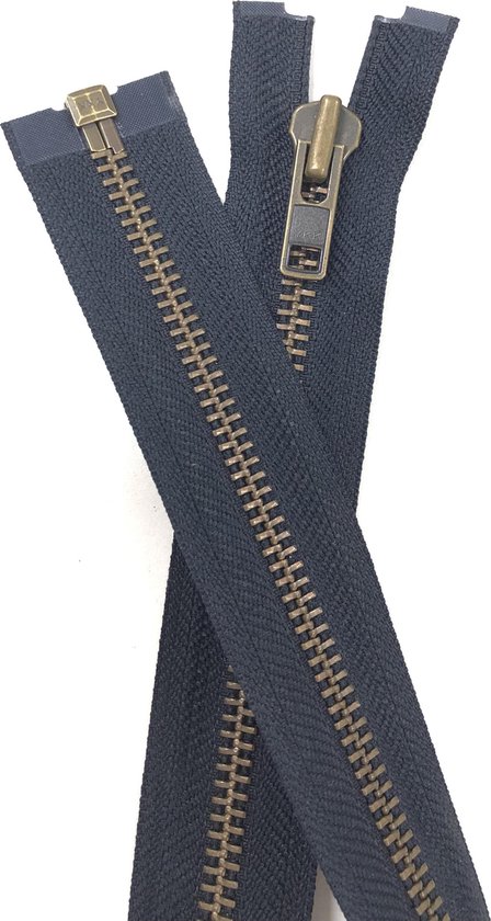 YKK rits, Deelbare rits Donkerblauw met oud messing tanden 80 cm Grof (maat 8) | bol