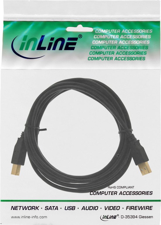 InLine USB naar USB-B kabel - USB2.0 - 2 meter | bol