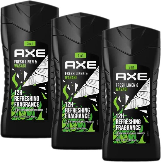 Axe Douchegel – Wasabi & Fresh Linen - Voordeelverpakking 3 x 250 ml | bol