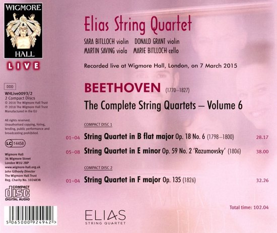 Elias String Quartet - Beethoven String Quartets Vol. 6 - (2 CD), Elias String Quartet... | bol