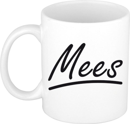 Mees naam cadeau mok / beker met sierlijke letters - Cadeau collega ...