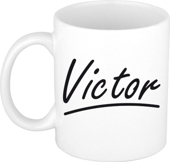 Victor naam cadeau mok / beker met sierlijke letters - Cadeau collega ...