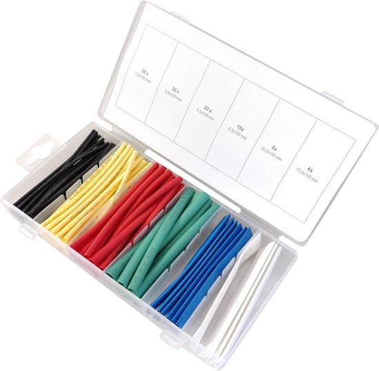 100 Delig krimpkous set kleur 10cm 100mm assortiment in opberg box | bol