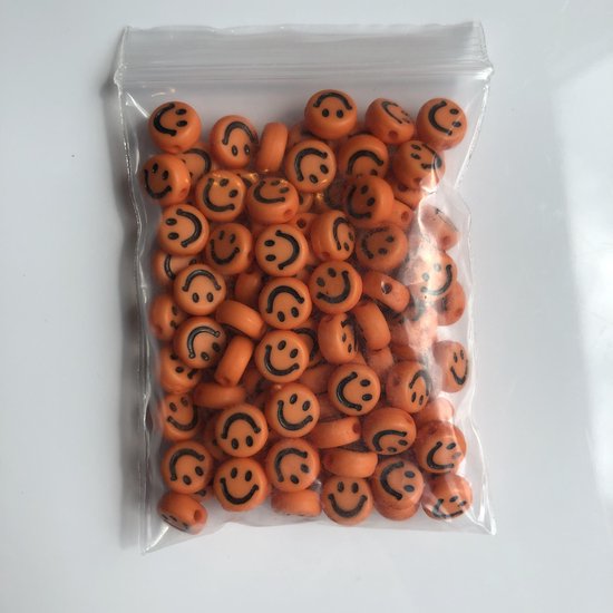 smiley kralen - smiley ketting - emoji kralen - oranje - 100 stuks ...