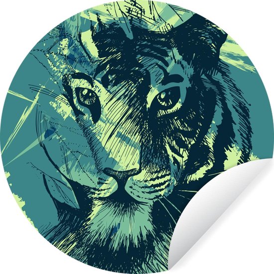 WallCircle - Muurstickers - Behangcirkel - Tijger - Groen - Abstract - ⌀ 140 cm -... | bol