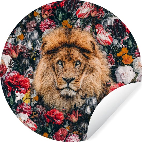 WallCircle - Muurstickers - Behangcirkel - Leeuw - Bloemen - Profiel - 100x100 cm -... | bol.com
