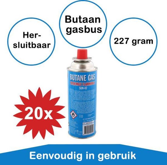 Butaan gas voordeelset 20 stuks 227 gram - gasbus navulling ...