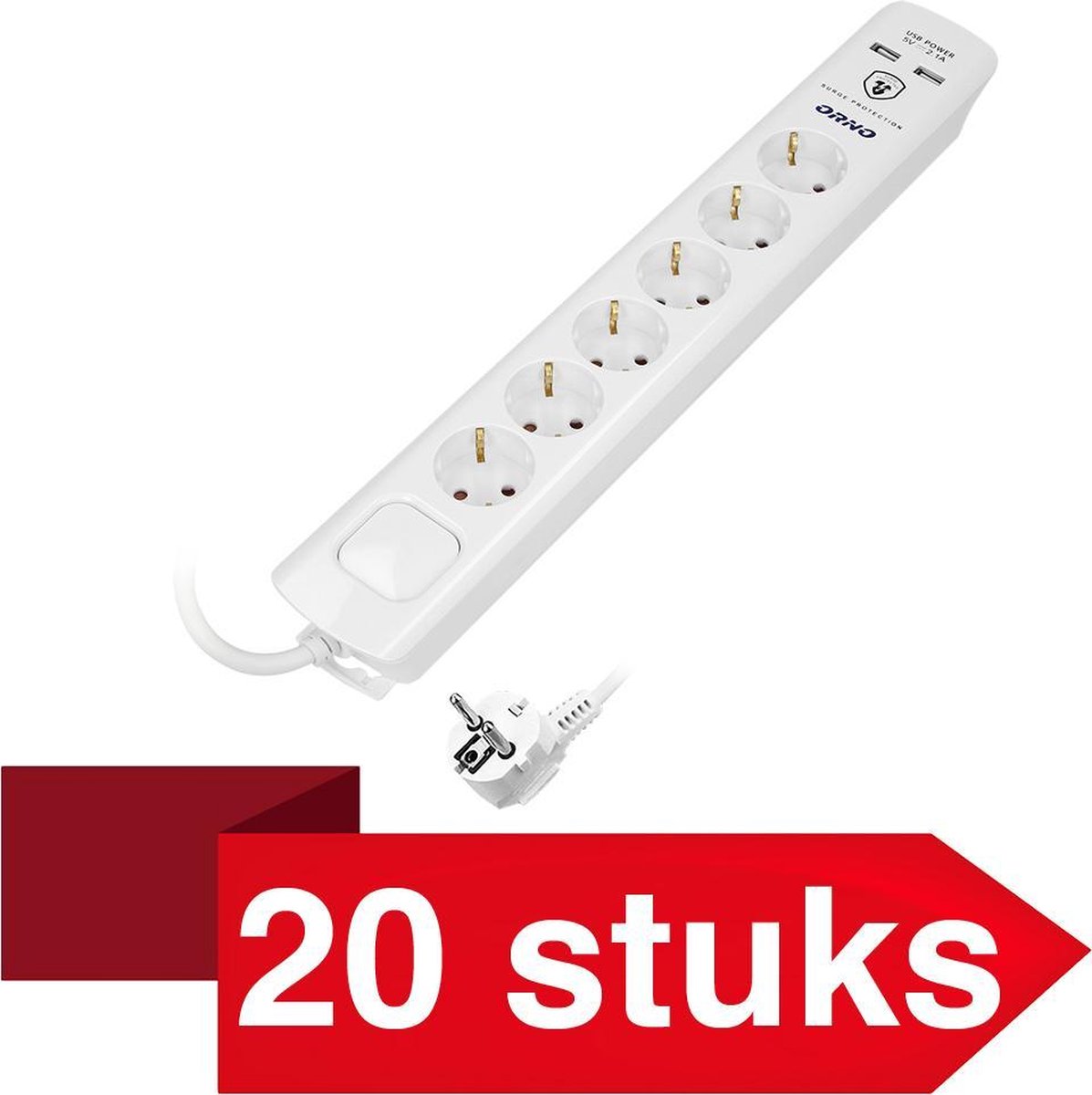 20 Stuks - Design stekkerdoos in het wit - 3 meter kabel - 6 schuko ...