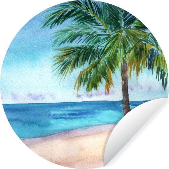 WallCircle - Muurstickers - Behangcirkel - Zee - Palmboom - Strand - 30x30 cm -... | bol