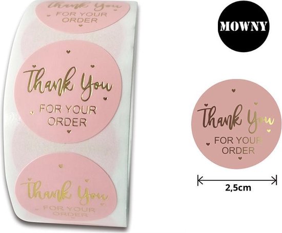 Mowny - Thank you stickers - bedrijf stickers - roze - 500 stuks - webshop - bedankt... | bol