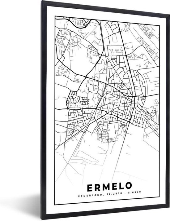Fotolijst incl. Poster - Kaart - Ermelo - Zwart - Wit - 80x120 cm - Posterlijst | bol