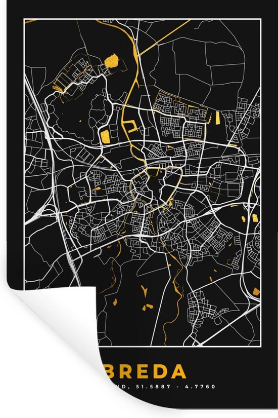 Muurstickers - Sticker Folie - Plattegrond - Breda - Goud - Zwart ...