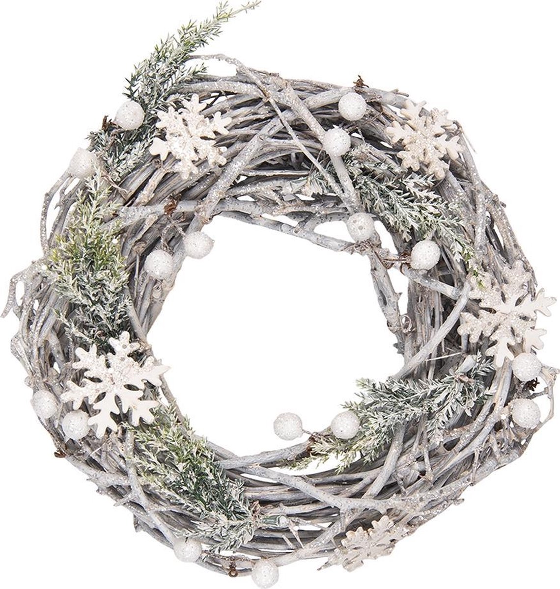 Clayre & Eef Decoratie Krans Ø 26*8 cm Wit Hout, Kunststof Rond ...